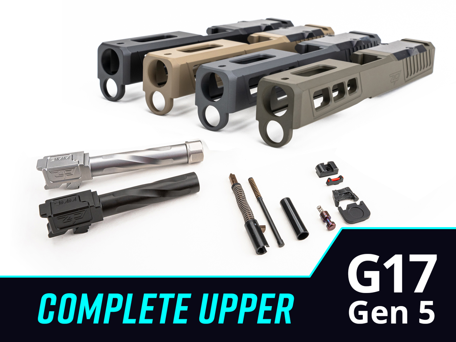 Complete Upper for Glock 17 Gen 5 - Slide, Barrel, Parts, and Sights