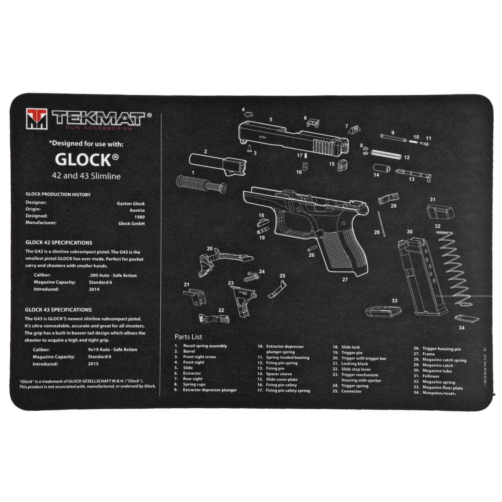 Tekmat Glock 42-43 Pistol Mat